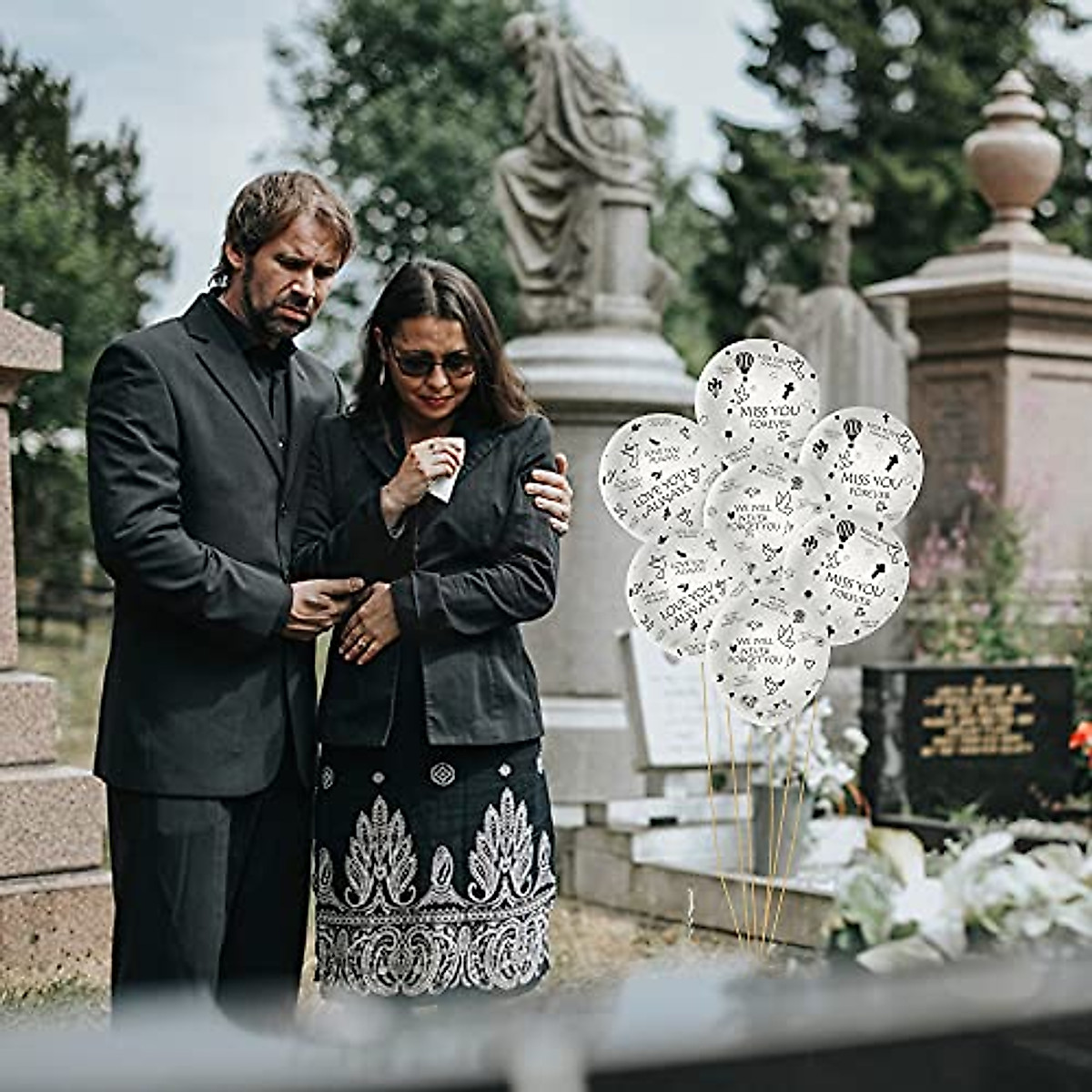 PANTIDE 37Pcs Memorial Balloons Set White Remembrance Funeral Celebration of Life Biodegradable Latex Balloon with Ribbon Miss You Forever Love You Always We Will Never Forget You Balloons Decorations
