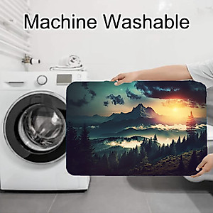 Chieraf Mountain Forest Tree Sunset Rugs Mats Sets Toilet Cover Cushion 3 Piece, Kitchen Sink Mat Machine Washable Non-Slip Soft Indoor Bath Mat
