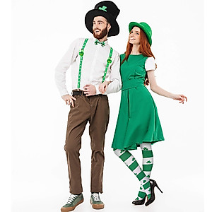 St. Patrick's Day Accessory Set, Include Shamrock Y Back Suspender with Cups, Shamrocks Bowtie and Knee Socks for St. Patrick's Day Party