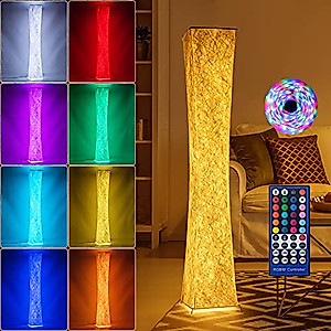 Omgomne Modern 61" Floor Standing Lamps with Remote Control,16 Colors Softlighting White Square Linen Shade LED Tall Lamps for Bedroom Play Kids Room