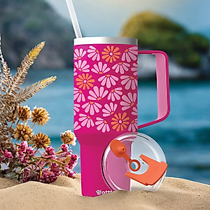 Ottle Deep Sea Diver 40 oz Insulated Tumbler with Handle and Straw Lid - Leak Proof, Cupholder Friendly Travel Mug - Stainless Steel Double Wall Water Bottle for Hot and Cold Drinks - Petal Plethora