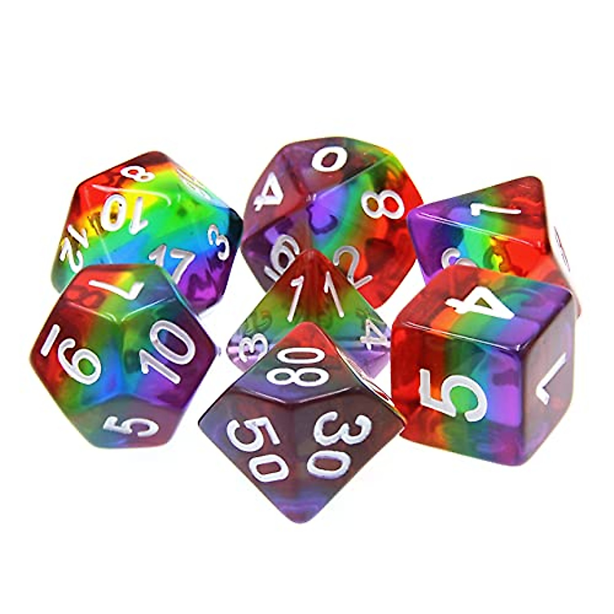 DND Dice Set RPG Rainbow Dice for D&D Dungeons and Dragons Pathfinder Role Playing Game Table Games 5 Colors Transparent Dice with Dice Bag