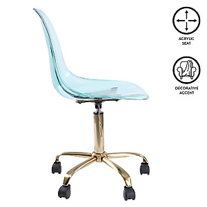 Urban Shop Acrylic Rolling Desk Chair, Mint 21.25D x 19.68W x 34H Inch