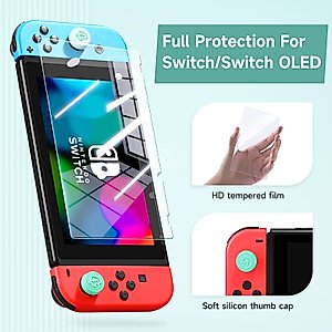 JINGDU Carrying Case for Switch, 4 in 1 Protective Storage Bag Set with Game Card Slots for Leaf Crossing Switch Console include Screen Protector & Thumb Grips & Hand Strap