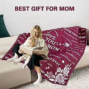 SRIZIAN Gifts for Mom, Birthday Gifts for Mom, I Love You Mom Gift Blanket, with Printed Blanket, Unique Mom Gift from Daughter or Son for Valentine's Day, Birthday, Thanksgiving, Christmas