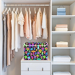 Sletend Storage Box Mushroom Colorful Closet Storage Bins with Lids, Foldable Oxford Fabric Storage Box for Home Bedroom Closet Office (16.5x12.6x11.8 in)