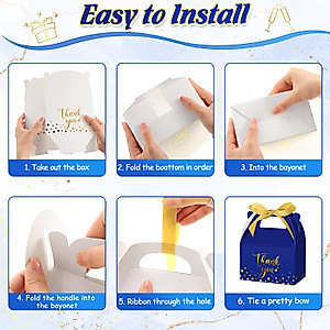 Engrowtic 50 Pcs Thank You Boxes Ribbon Gift Boxes with Handles 5.9 x 3.5 x 3.5 Inch Thank You Treat Boxes Gold Foil Print Paper Boxes for Graduation Wedding Baby Shower Holiday Party(Royal Blue)