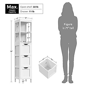Yaheetech Bathroom Tall Cabinet, Slim Storage Cabinet, Narrow Freestanding Floor Cabinet with 3 Drawers & 2 Shelves, Linen Tower for Small Space, 12" D x 12" W x 56" H, White