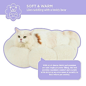 Lesure Calming Cat Beds for Indoor Cats - Cute Flower Pet Beds in Teddy Sherpa Plush, Donut Round Fluffy Puppy Bed, Non-Slip Extra Small Dog Bed Fits up to 15 lbs, Machine Washable, Cream 20"