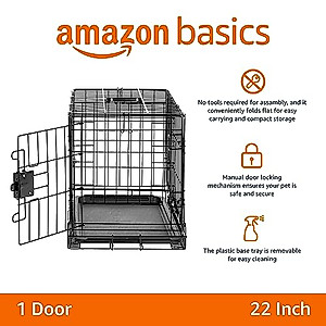 Amazon Basics Durable, Foldable Metal Wire Dog Crate with Tray, Single Door, 22 Inches, Black