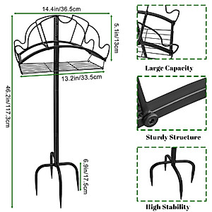 AUHOKY Freestanding Garden Hose Holder 4 Spiky Feet, Heavy Duty Deatachable Outdoor Garden Hose Holder Stand with Tools Storage Basket, Decorative Water Pipe Reel Organizer for Yard Lawn Patio (Iron)