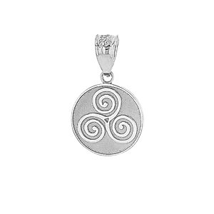 Claddagh Gold Solid 925 Sterling Silver Celtic Triple Spiral Triskele Round Charm Pendant