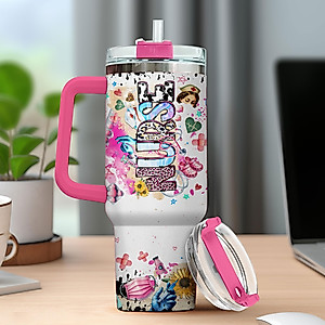 99WHALE Coffee Straws Student Practitioner Cup Er Cups Leopard Travel Women Nurses Print For, Nurse Gifts, Tumbler 40 Oz With Handle Lid And Straw, Nurse Rainbow Collaboration