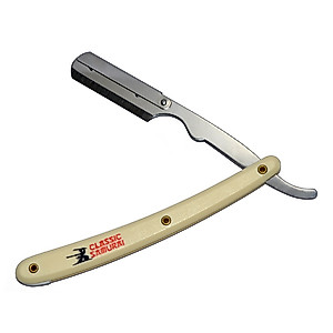 Classic Samurai Men's Shaving Set with Stainless Steel Professional Barber Straight Razor Shavette with Pure Badger Shaving Brush, Arko Stick Soap and Porcelain Mug