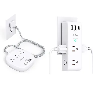 One Beat Flat Plug Power Strip + Rotating Plug Surge Protector, Multi Plug Outlet with USB and USB C Ports