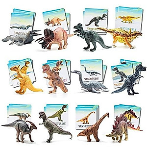 PREXTEX Dinosaur Toy and Memory Card Set | 12 Realistic 10" Kid Toy Dinosaurs with 24 Cards | Montessori Toddler Learning Toys | Kindergarten Learning Games | Dinosaur Toys for Kids Age 2 3 4 5 6 7 8