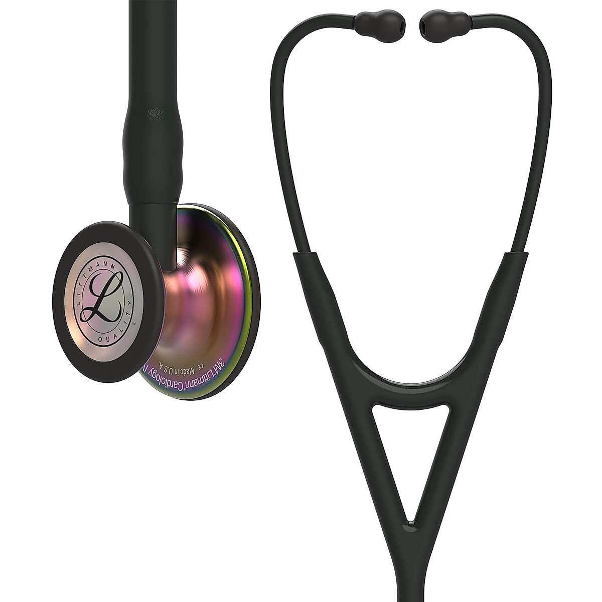 3M Littmann Cardiology IV Diagnostic Stethoscope, Rainbow-Finish Chestpiece, Black Tube, Stem and Headset, 27 inch, 6165 + 40007 Stethoscope Identification Tag, Black