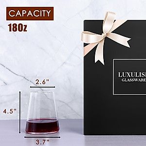 LUXULISH Stemless Wine Glasses Set of 6, Hand Blown Premium Crystal Red White Wine Glass - Modern Drinking Glasses for Women, Men, Wedding, Anniversary, Birthday - 18Oz