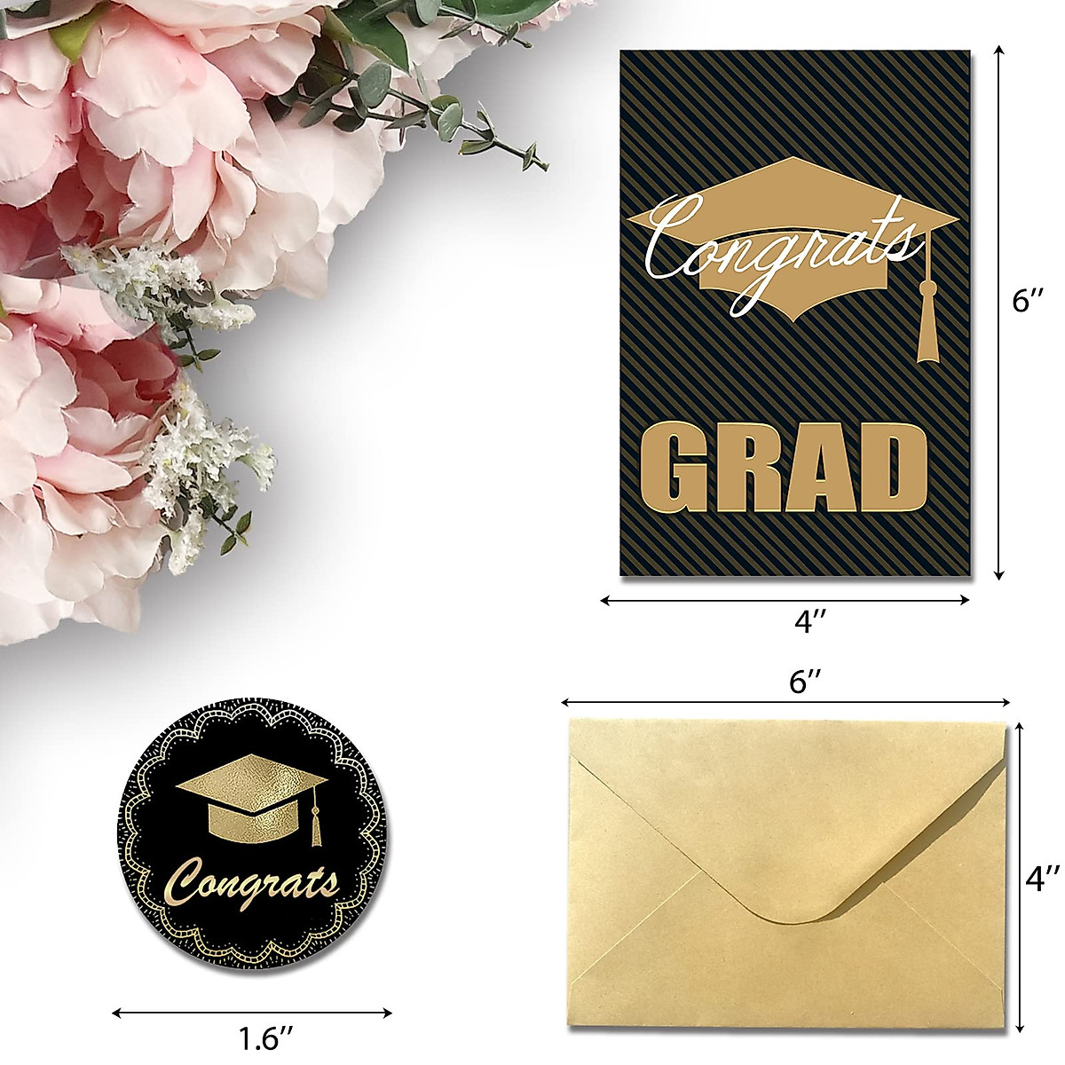 AMZAI Graduation Cards, Graduation Cards 2024 with Envelopes and Gold Foil, 24 Pack Bulk Graduation Greeting Cards, Grad Gift Card for College & High School Graduation Party Decoration