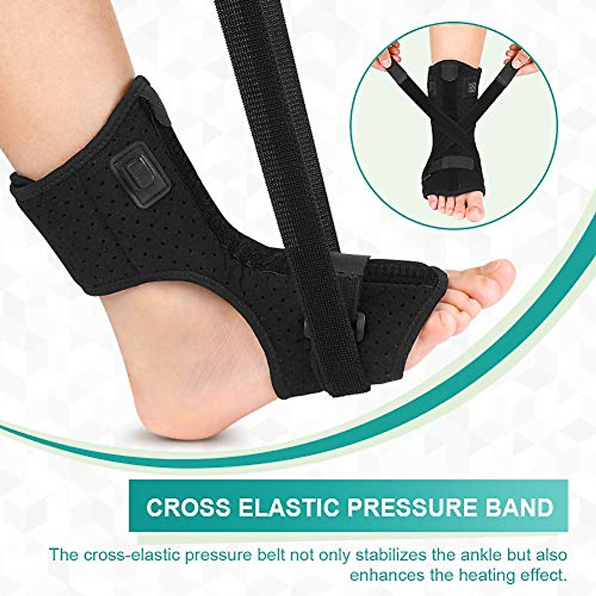 VINGVO Foot Heating Pad,Plantar Fasciitis Support Brace 1 Pair Compression Foot Sleeves Heated Therapy Night Splint Achilles Tendonitis for Arthritis Sprains Strains Heel Spur Torn Tendons