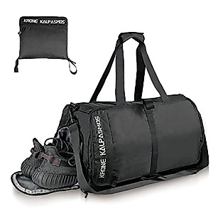 Krone Kalpasmos Small Gym Bag, Packable Sports Bag for Men, Gym Bags for Men with Shoe and Wet Pocket, Lightweight Waterproof Travel Duffel Bag (Black)