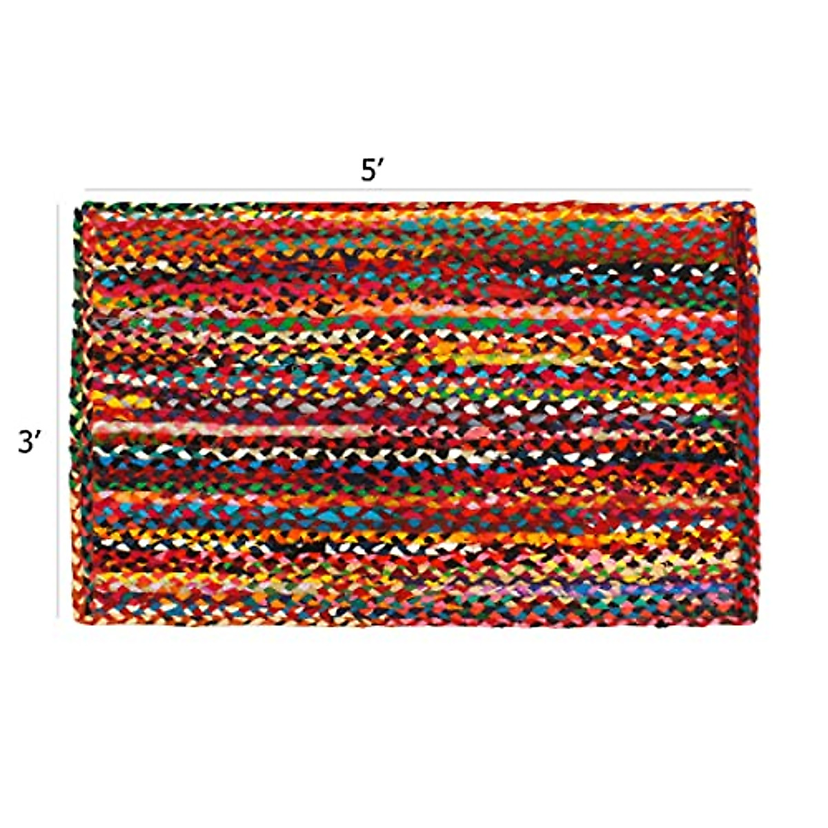 COTTON CRAFT Cotton Chindi Braid Rag Rug - Boho Farmhouse Rustic Area Accent Throw Rug - Handwoven Reversible Natural Recycled Cotton - Living Room Den Study Home Décor Gift - 3' x 5' - Multi Color