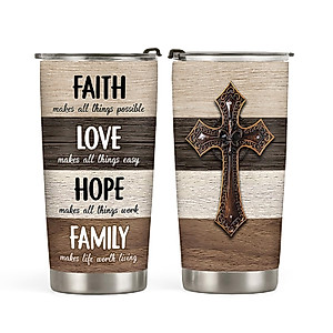 20oz Cross Faith Hope Love Tumbler, Religious Gifts, Christian Gifts, Coffee Thermos for Women, Men, Stainless Steel Double Wall Vacuum Insulated Coffee Mug, Travel Cup with Lid