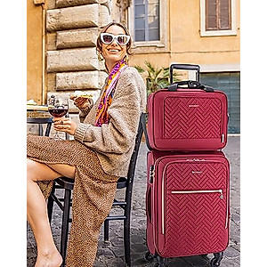 BAGSMART Carry On Luggage 20 Inch, Expandable Suitcase, Luggage with Duffel Luggage Airline Approved Rolling Softside Lightweight Suitcases for Women Men, Carry-On Red