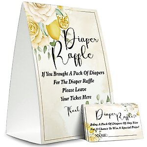 Diaper Raffle Sign,Diaper Raffle Baby Shower Game Kit (1 Standing Sign + 50 Guessing Cards),Baby Showers Decorations,Card for Baby Shower Game to Bring a Pack of Diapers-XN15
