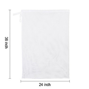 Large Mesh Drawstring Travel Laundry Bag Polyester White 1 Pack Durable,Reusable,Foldable,Heavy Duty Storage Hanging Apartment Commercial Wash Bag For Delicates Clothes,Dirty Garment,Socks,Blouse
