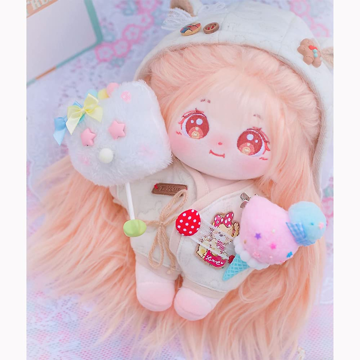 niannyyhouse 20cm Plush Doll Long Hair Girl Humanoid Stuffed Body no Attribute 8" Normal Body Dress Up Gifts (a-13-with skeleton)