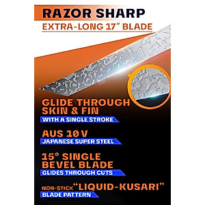 Dalstrong Slicing Tuna Knife - 17 inch Single Bevel Blade - RONIN Series - Japanese AUS-10V Damascus Kitchen Knife - Razor Sharp - Slicer - Red Rosewood Handle - w/Sheath