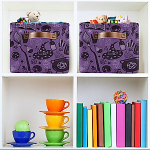 xigua Halloween Witch Foldable Storage Basket for Shelves, Collapsible Waterproof Sturdy Fabric Storage Bin with Handles, Canvas Storage Cube for Organizing Shelf Nursery Home Closet 1PCS