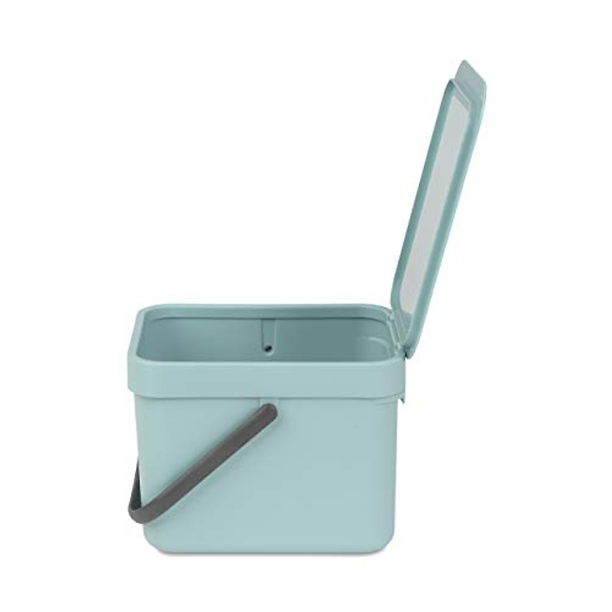 Brabantia Sort & Go Food Waste Trash Can (1.6 Gal / Mint) Small Countertop Kitchen Compost Caddy with Handle & Removable Lid, Easy Clean, Fixtures Included for Wall/Cupboard Mounting