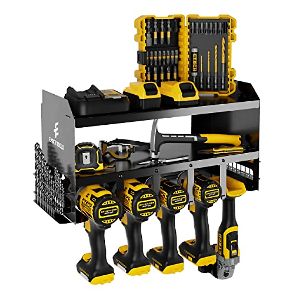 Ember Tools Power Tool Organizer and Storage Wall Mount - Sturdy Tool Holder for Power Drills, Cordless Tools, Hand Tools, Batteries & Accessories - 16" On Center Mounting Holes and Hardware