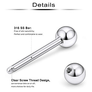 Ftovosyo 48pcs 14G 19mm Tongue Rings Nipple Straight Barbells Surgical Steel Nipplerings Bar Body Piercing Jewelry for Women Men Silver-Tone Rose Gold Black Glow in The Dark Ball