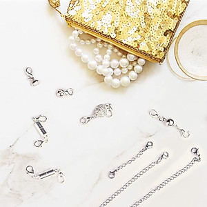 QACOWW 12 Pieces Necklace Extenders, Necklace Extension Clasps Set, Chain Extenders for Necklace Bracelet Anklet Jewelry Making Supplies (Silver)