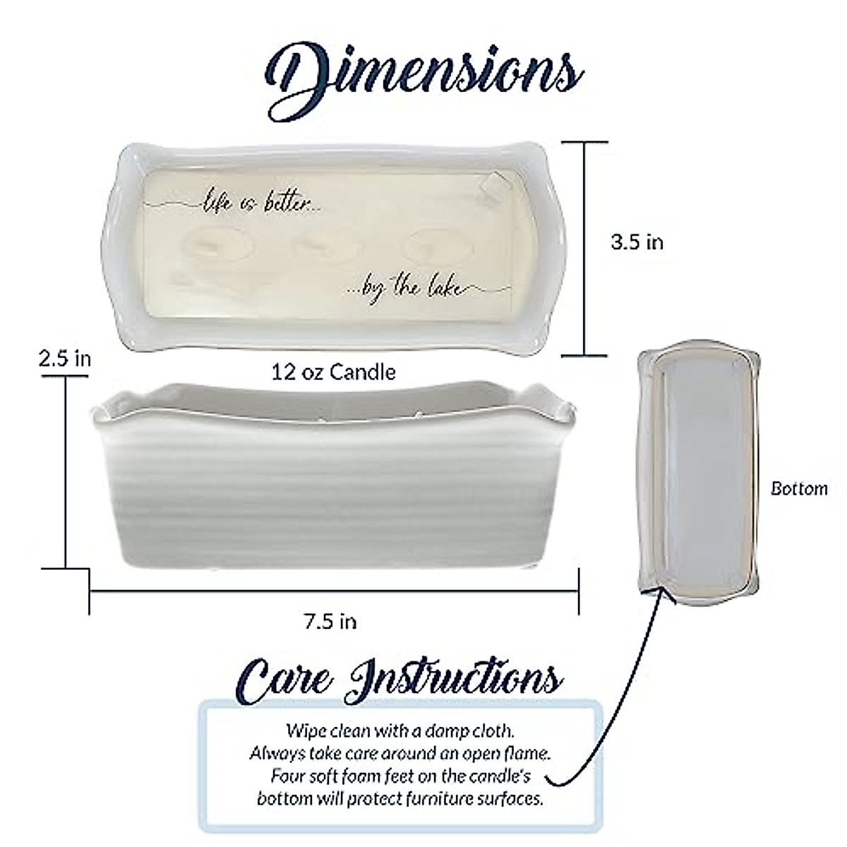 Pavilion - at The Lake - 12-Ounce Wax Reveal Natural Soy Wax 3 Wick Candle, Jasmine Scented, Hidden Message Candle, Lake House Décor, 1 Count, 7.5 x 3.5 x 2.25-inch, Gray