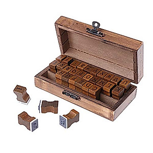 LIANXUE Retro Alphabet Uppercase Letter Stamps Set of 10 with Wooden Storage Box DIY Kit for Postcard Greeting Card Making As Shown Wooden and Rubber