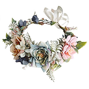 Vivivalue Wedding Floral Crown Women Flower Headband Hair Wreath Floral Headpiece Halo Boho Party Prom Photos