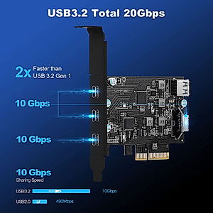 Sinefine PCI-E to USB 3.2 Expansion Card,3.2 gen2 10Gpbs (3X USB C, 1x USB A, 1x USB Type E A Key), USB C PCI Express Card, A-Key 20 Pin Header for Type C Front Panel Mount Adapter