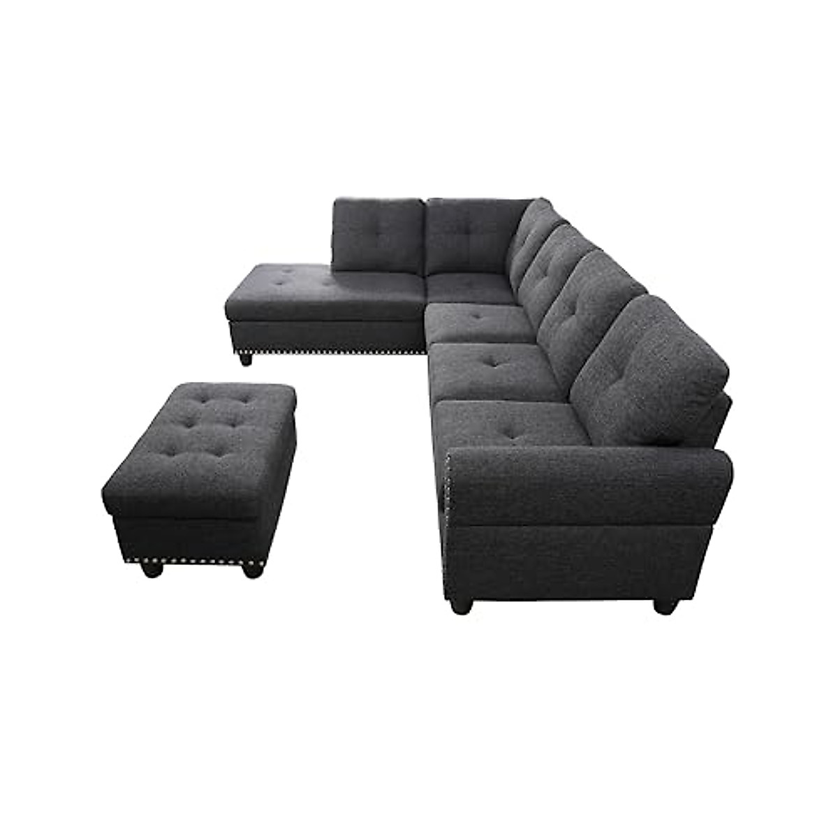 AYOUZ 98" L-Shape Linen Convertible Sectional Sofa Set with Left Facing Chaise & Ottoman, Modern Living Room Furniture-Set w/Storage for Home, Office, Apartment