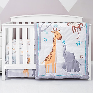 The Hōmistry Jungle Friends Crib Bedding Set for Boys or Girls | 3-Piece - Crib Quilt, Fitted Sheet, Crib Skirt