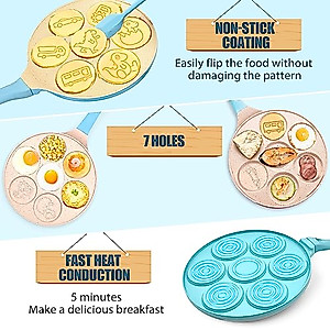 Mini Pancake Pan for Pancakes, Dinosaur Truck Waffle Maker Ceramic Pancake Griddle Crepe Maker Nonstick 7-Cup Pancake Mold for Kids