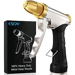 ESOW Garden Hose Nozzle 100% Heavy Duty Metal, Full Brass Nozzle & ABS Non-slip Ergonomic Grip, 4 Watering Patterns, High Pressure Metal Spray Gun for Watering Plants, Car Wash and Showering Dog