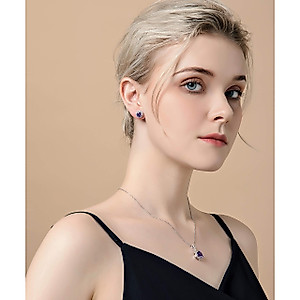 AMYJANE Amethyst Jewelry Set for Bridesmaids - Sterling Silver Round Purple Cubic Zirconia Crystal Bridal Pendant Necklace Earrings Set for Wedding Bride Bridesmaids