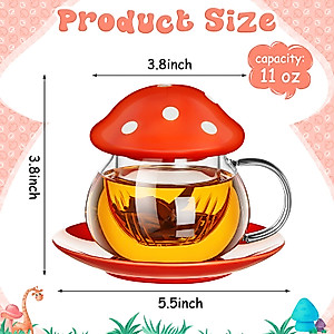 Irenare 2 Sets Mushroom Mug Cute Mushroom Cup with Infuser Lid Coaster Cute Coffee Cups Mushroom Teapot Glass Tea Mug Kawaii Teacup for Christmas Gift, 11 Oz, Orange and Green
