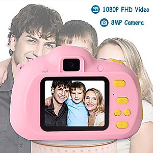 Kids Camera 1080p Hd Digital Video 8mp Camera 2-inch IPS Screen Selfie Micro Camera with 32gb Sd Card Rechargeable Children Camera Birthday New Year Toy Gifts (Pink)