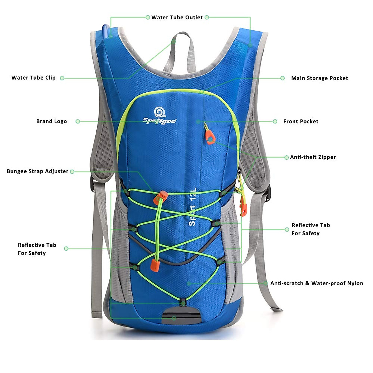 Hydration Backpack, Lightweight Hydration Pack, Water Backpack Pack with 2L Hydration Water Bladder , Suitable for Men Women Kids Biking，Hiking，Camping, Cycling, Running, and Music Festival(Blue)