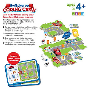 Learning Resources Switcheroo Coding Crew - 46 Pieces, Ages 4+ STEM Toy for Kids, Coding Toy, Interactive Robot